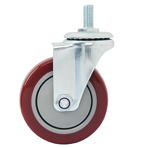 Finnhomy Swivel Caster Wheels 4 Inch Threaded Stem Casters Set of 4 Heavy Duty 1/2"-13 x 1" Anti-wear Polyurethane Industrial Castor Wheels for Cart/Furniture Load Bearing 2200 Lbs Smooth Casters Red