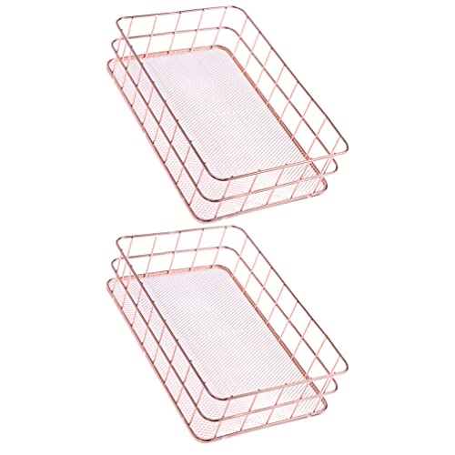 Alipis 2Pcs Guest Towel Napkin Holder, Metal Wire Organizer Tray Paper Napkins Storage Basket Small Container Tray for Bathroom, Kitchen, Dining Table (Rose Gold)