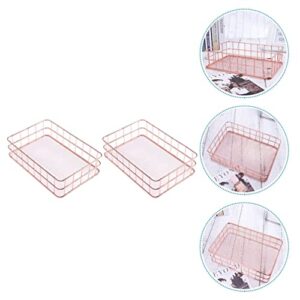 Alipis 2Pcs Guest Towel Napkin Holder, Metal Wire Organizer Tray Paper Napkins Storage Basket Small Container Tray for Bathroom, Kitchen, Dining Table (Rose Gold)