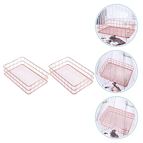 Alipis 2Pcs Guest Towel Napkin Holder, Metal Wire Organizer Tray Paper Napkins Storage Basket Small Container Tray for Bathroom, Kitchen, Dining Table (Rose Gold)