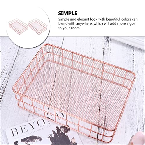 Alipis 2Pcs Guest Towel Napkin Holder, Metal Wire Organizer Tray Paper Napkins Storage Basket Small Container Tray for Bathroom, Kitchen, Dining Table (Rose Gold)