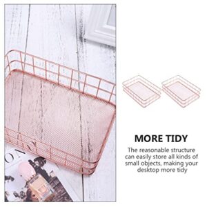 Alipis 2Pcs Guest Towel Napkin Holder, Metal Wire Organizer Tray Paper Napkins Storage Basket Small Container Tray for Bathroom, Kitchen, Dining Table (Rose Gold)