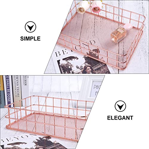 Alipis 2Pcs Guest Towel Napkin Holder, Metal Wire Organizer Tray Paper Napkins Storage Basket Small Container Tray for Bathroom, Kitchen, Dining Table (Rose Gold)