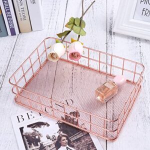 Alipis 2Pcs Guest Towel Napkin Holder, Metal Wire Organizer Tray Paper Napkins Storage Basket Small Container Tray for Bathroom, Kitchen, Dining Table (Rose Gold)