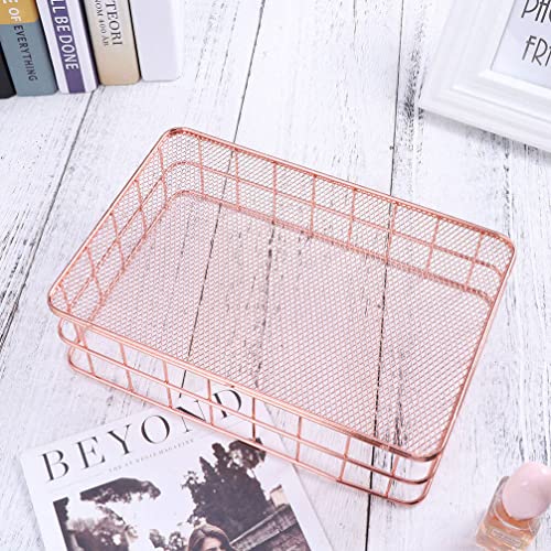 Alipis 2Pcs Guest Towel Napkin Holder, Metal Wire Organizer Tray Paper Napkins Storage Basket Small Container Tray for Bathroom, Kitchen, Dining Table (Rose Gold)