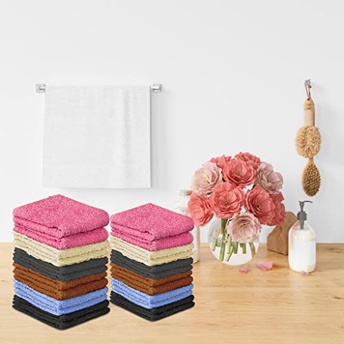 QUBA LINEN Wash Cloth Set - Pack of 24, 100% Cotton - Flannel Face Cloths, Highly Absorbent and Soft Feel Fingertip Towels (12x12 Pack of 24)