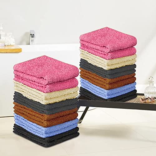 QUBA LINEN Wash Cloth Set - Pack of 24, 100% Cotton - Flannel Face Cloths, Highly Absorbent and Soft Feel Fingertip Towels (12x12 Pack of 24)