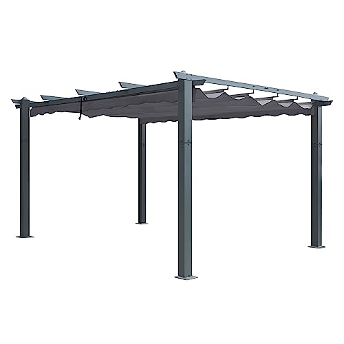 VEIKOU 10x10ft Pergola, Metal Pergola w/Thicker Post & Upgraded Retractable Pergola Canopy, Heavy-Duty Aluminum Pergolas and Gazebos Outdoor Shelter for Porch Yard, Gray