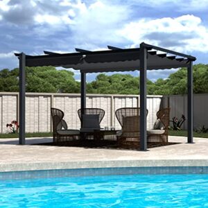 VEIKOU 10x10ft Pergola, Metal Pergola w/Thicker Post & Upgraded Retractable Pergola Canopy, Heavy-Duty Aluminum Pergolas and Gazebos Outdoor Shelter for Porch Yard, Gray