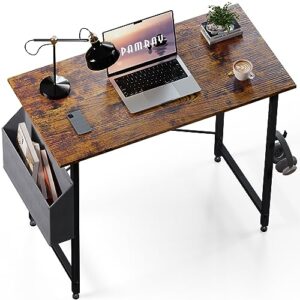 pamray 32 inch computer desk for small spaces with storage bag, home office work desk with headphone hook, small office desk study writing table