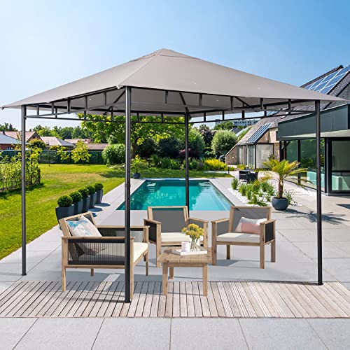 Warmally 10x10 Grill Gazebo Canopy Tent, Outdoor Single Soft-Top Canopy, BBQ Tent for Deck, Lawn, Gardens, Backyard and Party(Light Grey)