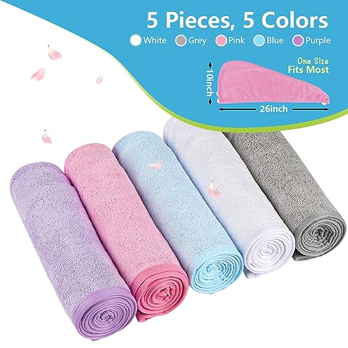 AIDEA Microfiber Hair Towel Wrap, 5 Pack Hair Turbans, Super Absorbent Quick Dry Hair Towel Wrap for All Hair Types Anti Frizz, 26"×10"