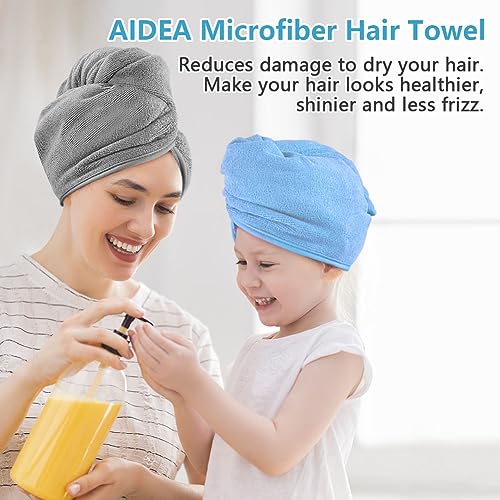 AIDEA Microfiber Hair Towel Wrap, 5 Pack Hair Turbans, Super Absorbent Quick Dry Hair Towel Wrap for All Hair Types Anti Frizz, 26"×10"