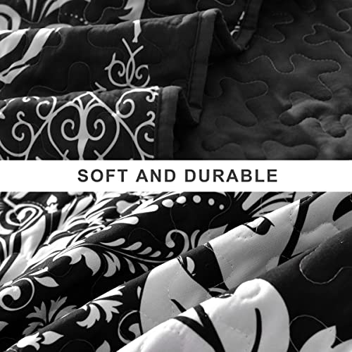 Black Quilt Set King Size, Boho Damask Bedspread Coverlet Set Soft Lightweight Microfiber Bedding Set 3 Pieces for All Season (104"x90")