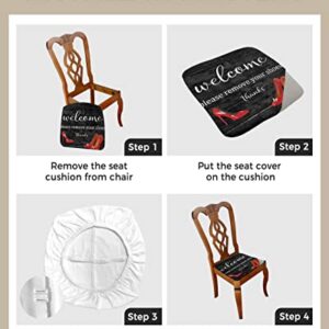 Chair Covers for Dining Room Set of 2, Removable Washable Office Chair Cover, Welcome Red High Heels Vintage Wood Grain Background Chair Cushion Covers for Bar Stool Kitchen 13.4"-18"