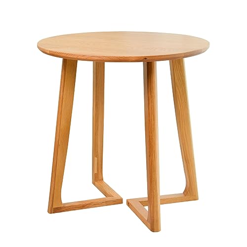 Cttasty Round End Table, Wood Side Table, Mid Century Modern Coffee Table with V-Shaped Legs, Living Room End Table, Modern Accent Table, Sofa Table 23.62" L x 23.62" W x 23.62" H, Natural