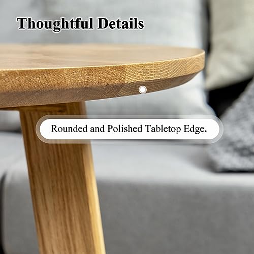 Cttasty Round End Table, Wood Side Table, Mid Century Modern Coffee Table with V-Shaped Legs, Living Room End Table, Modern Accent Table, Sofa Table 23.62" L x 23.62" W x 23.62" H, Natural