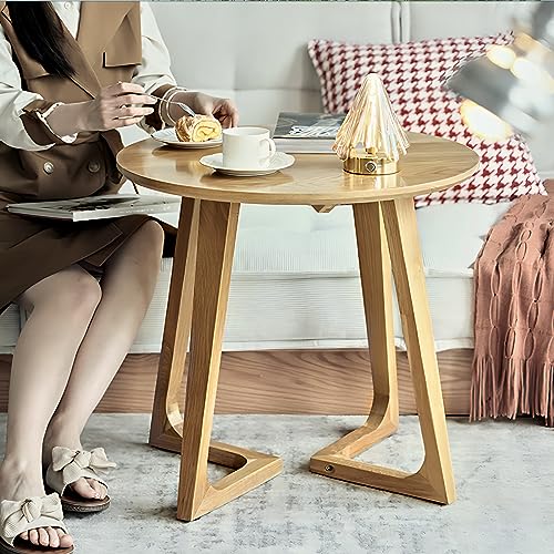 Cttasty Round End Table, Wood Side Table, Mid Century Modern Coffee Table with V-Shaped Legs, Living Room End Table, Modern Accent Table, Sofa Table 23.62" L x 23.62" W x 23.62" H, Natural