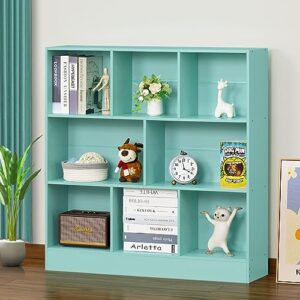 leyaoyao 8 cube bookshelf with base,3 tier modern mint-green kids bookcase,standing wide bookshelves storage organizer toy shelf,wood display children's book shelves for bedroom,living room,nursery