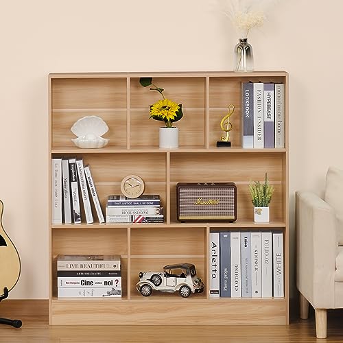 LEYAOYAO 8 Cube Bookshelf with Base,3 Tier Modern Mint-Green Kids Bookcase,Standing Wide Bookshelves Storage Organizer Toy Shelf,Wood Display Children's Book Shelves for Bedroom,Living Room,Nursery