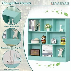 LEYAOYAO 8 Cube Bookshelf with Base,3 Tier Modern Mint-Green Kids Bookcase,Standing Wide Bookshelves Storage Organizer Toy Shelf,Wood Display Children's Book Shelves for Bedroom,Living Room,Nursery