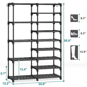 Raybee 9 Tier Shoe Rack for Entryway 35 Pairs, Stackable Metal Shoe Rack for Closet, Sturdy Shoe Organizer for Entryway Closet, Shoe Shelf Closet Shelf Organizer with 4 Hooks, 55.6"x34.6"x12.2"