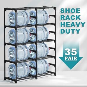 Raybee 9 Tier Shoe Rack for Entryway 35 Pairs, Stackable Metal Shoe Rack for Closet, Sturdy Shoe Organizer for Entryway Closet, Shoe Shelf Closet Shelf Organizer with 4 Hooks, 55.6"x34.6"x12.2"