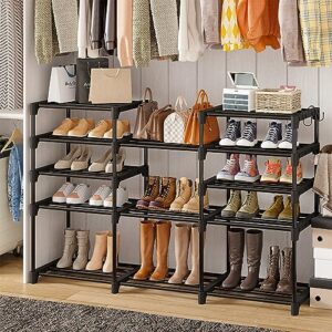 Raybee 9 Tier Shoe Rack for Entryway 35 Pairs, Stackable Metal Shoe Rack for Closet, Sturdy Shoe Organizer for Entryway Closet, Shoe Shelf Closet Shelf Organizer with 4 Hooks, 55.6"x34.6"x12.2"