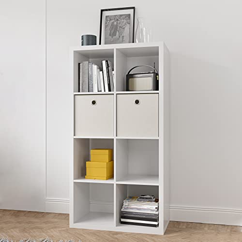 JXJMEI Modern 8-Cube Organizer Bookcase with Open Back Shelves for Large Storage and Versatile Display in Office, Study, Bedroom, and Living Room (White)