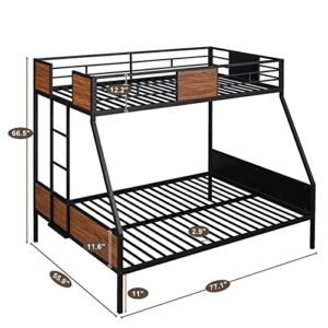 Zevemomo Twin Over Full Bunk Bed, Metal Bunk Bed Frame with Safety Rail, Modern Style Bunk Beds for Boys Girls Adults Bedroom Dorm, No Box Spring Needed, Black