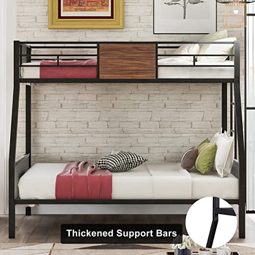 Zevemomo Twin Over Full Bunk Bed, Metal Bunk Bed Frame with Safety Rail, Modern Style Bunk Beds for Boys Girls Adults Bedroom Dorm, No Box Spring Needed, Black