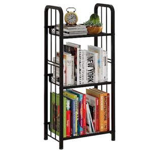 azheruol bookshelf storage shelf bookcase freestanding storage stand for living room, bedroom, kitchen, rust resistance, easy assemblyl free combination multi-functional organizer (3 tiers, black)