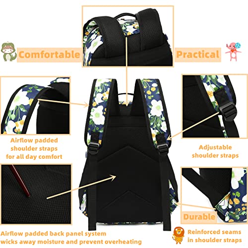 Leaper Water-resistant Floral Laptop Backpack Women Travel Daypack Floral Blue