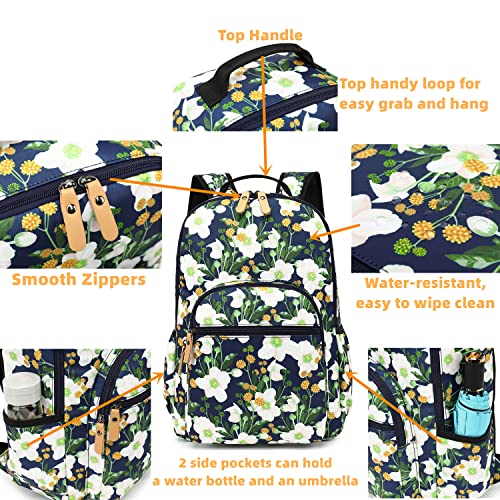 Leaper Water-resistant Floral Laptop Backpack Women Travel Daypack Floral Blue