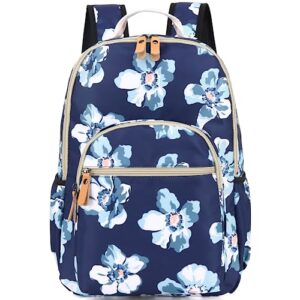 Leaper Water-resistant Floral Laptop Backpack Women Travel Daypack Floral Blue