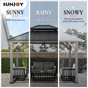 Sunjoy 10 x 12 ft. Wood Gazebo, Outdoor Patio Steel Hardtop Gazebo, Cedar Framed Wooden Gazebo with 2-Tier Metal Roof, Suitable for Patios, Lawn and Backyard, Matte Black Roof + Gray Wood Frame