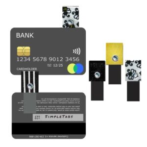 simpletabs -remove credit cards with ease and style, removeable and reuseable tabs, includes 5 pull tabs per set, wallet, purse, handbag, cellphone case (bumble bee, simpletabs)