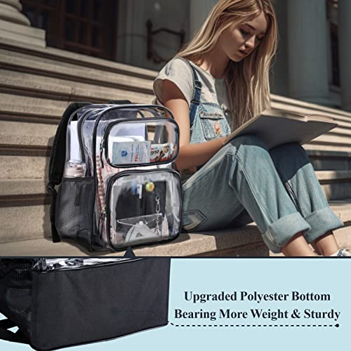 PACKISM Clear Backpack for School - 17" Heavy Duty PVC Transparent Backpacks with Multi-pockets for College Workplace Security, Black(for age 12 above)