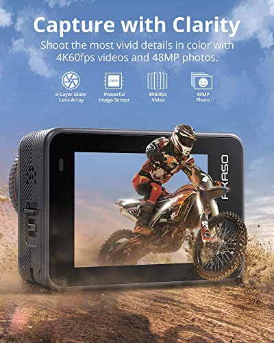 AKASO Brave 8 4K60FPS Action Camera, 48MP Photo Touch Screen Waterproof Super Wide Angle 16x Slo-mo SuperSmooth Stabilization Underwater Camera with Remote Control Helmet Accessories