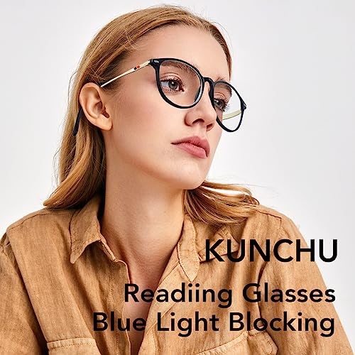 kunchu TR90 Reading Glasses for Women Men Blue Light Blocking Anti UV Ray Filter Nerd Eyeglasses(Black,1.50x)