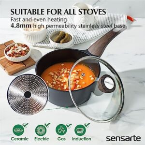 SENSARTE 14 Pcs Nonstick Cookware Sets, Pots and Pans Set with Glass Lids, Kitchen Induction Cookware Pots, Durable Non Stick Cooking Set with Stay Cool Handles, Healthy, Non Toxic, PFOA&PFOS Free