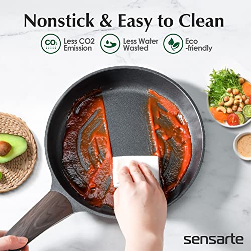 SENSARTE 14 Pcs Nonstick Cookware Sets, Pots and Pans Set with Glass Lids, Kitchen Induction Cookware Pots, Durable Non Stick Cooking Set with Stay Cool Handles, Healthy, Non Toxic, PFOA&PFOS Free