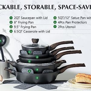 SENSARTE 14 Pcs Nonstick Cookware Sets, Pots and Pans Set with Glass Lids, Kitchen Induction Cookware Pots, Durable Non Stick Cooking Set with Stay Cool Handles, Healthy, Non Toxic, PFOA&PFOS Free