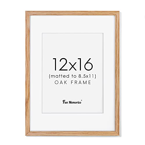 12x16 Picture Frame, Natural Solid Oak Wood Frame 12 x 16, 12"x16" Wood Frame with Tempered Glass, 12x16 Frame Matted to 8.5x11, Poster Frame 12x16 for Wall Decor