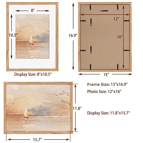 12x16 Picture Frame, Natural Solid Oak Wood Frame 12 x 16, 12"x16" Wood Frame with Tempered Glass, 12x16 Frame Matted to 8.5x11, Poster Frame 12x16 for Wall Decor