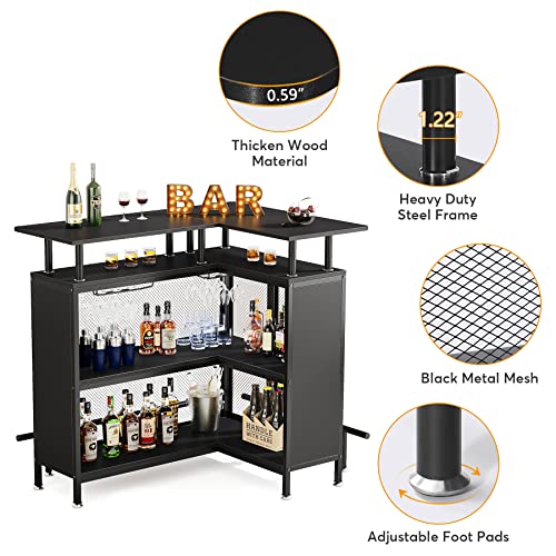 LITTLE TREE Home Bar Unit Mini Liquor Table Cabinet, Black