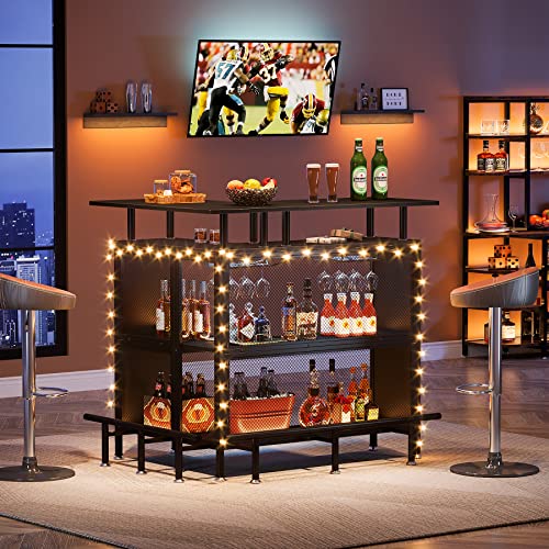 LITTLE TREE Home Bar Unit Mini Liquor Table Cabinet, Black