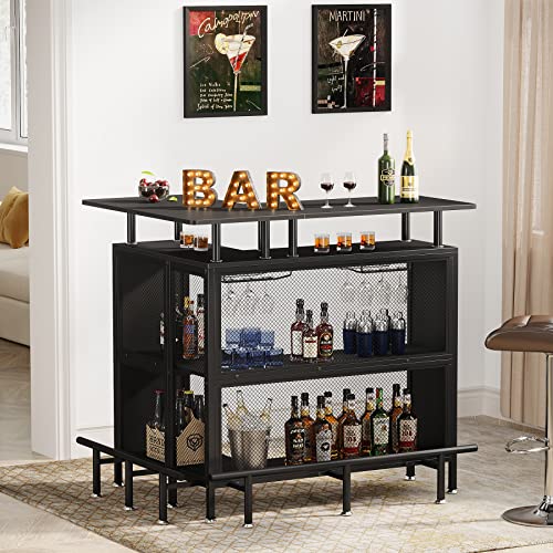 LITTLE TREE Home Bar Unit Mini Liquor Table Cabinet, Black