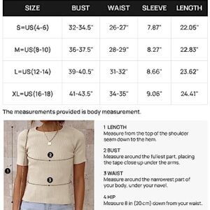 ZESICA Women's Short Sleeve Crewneck Ribbed Knit Slim Fit T Shirt 2023 Summer Casual Solid Color Tee Tops,Almond,Small