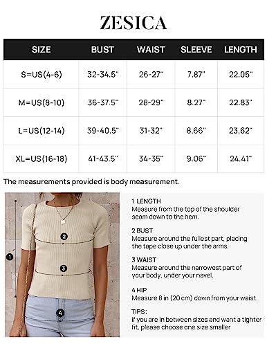 ZESICA Women's Short Sleeve Crewneck Ribbed Knit Slim Fit T Shirt 2023 Summer Casual Solid Color Tee Tops,Almond,Small